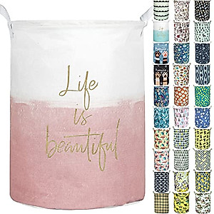 Aouker Merdes 19.7’’ Waterproof Foldable Laundry Hamper, Dirty Clothes Laundry Basket, Linen Bin Storage Organizer for Toy Collection(Life Pink)