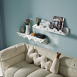 Sumbame Nursery Shelves for Wall Set of 2 - White Cloud Floating Bookshelf for Kids, 24 Inch Scalloped Picture Ledge Shelf, Display Shelf for Baby Bedroom, Nursery Decor, Baby Playroom, Toy Storage