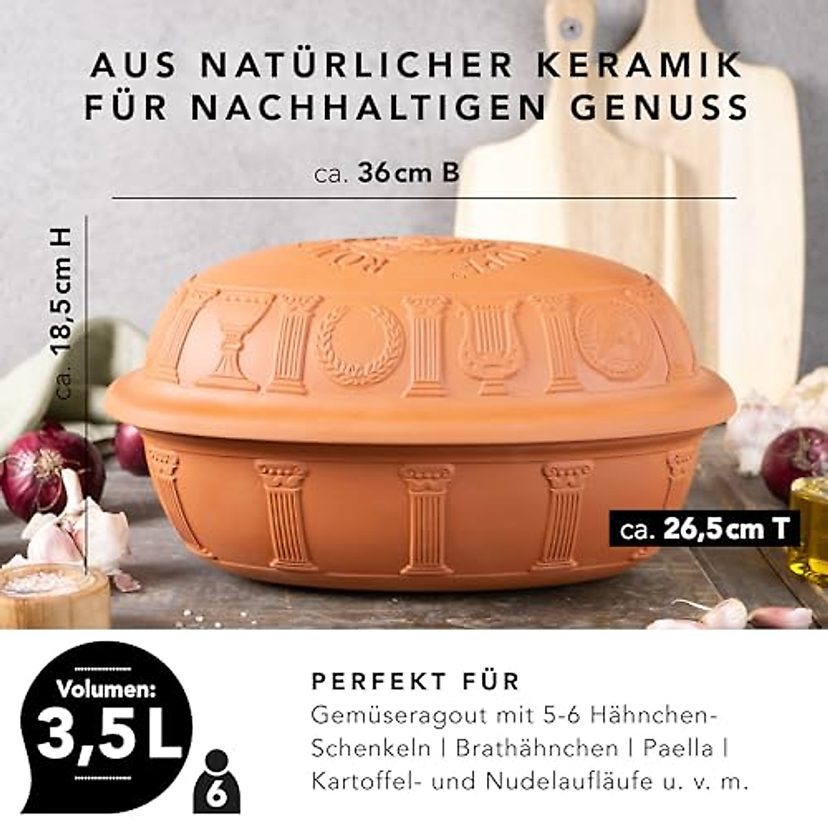 Römertopf 14005 Clay Roaster | 40 Years Anniversary Edition | Non-Stick Dutch Oven | Healthy Clay Pot Cooking | Clay Baker | Versatile Cooking Vessel - 3.7 Quarts (3.5 Liters) for up to 6 people