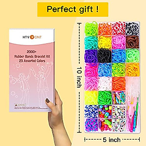 HTVRONT Rubber Band Bracelet Kit - 2100 Loom Bracelet Making Kit for Girls, 23 Colors Rubber Band Kit, Durable Rubber Bands for Bracelets, Loom Bands kit with Accessories Friendship Bracelets Kit