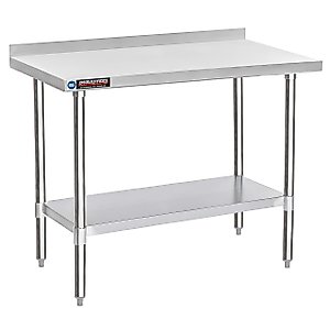 DuraSteel NSF Commercial Kitchen Table - 24 x 48 Inch Cooking Prep Stainless Steel Kitchen Island Workstation w/ Adjustable Under Shelf - Heavy Metal Backsplash Workbench For Restaurant, Home, Garage