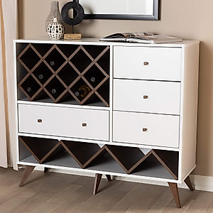 Baxton Studio Savino Wood Wine Cabinet in White and Walnut