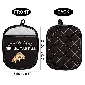 Pizza Lover Gift You’re Hot and Cheesy and I Like Your Meat Funny Oven Pot Holder with Pocket (Hot and Cheesy)