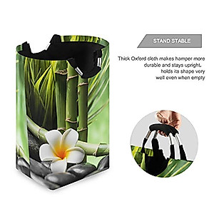 ALAZA Hipster Zen Basalt Stones Bamboo Large Laundry Basket, Collapsible Oxford Fabric Laundry Hamper, Foldable Clothes Tote Bag, Bin Storage Organizer with Handles