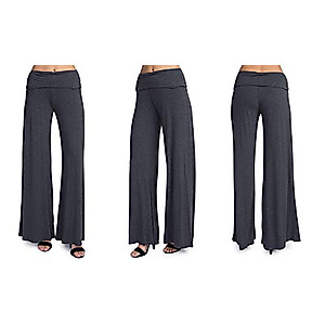 YELETE Women's Fashion Colorful Printed High Waist Fold Over Wide Leg Palazzo Pants (Medium, Heather Charcoal)