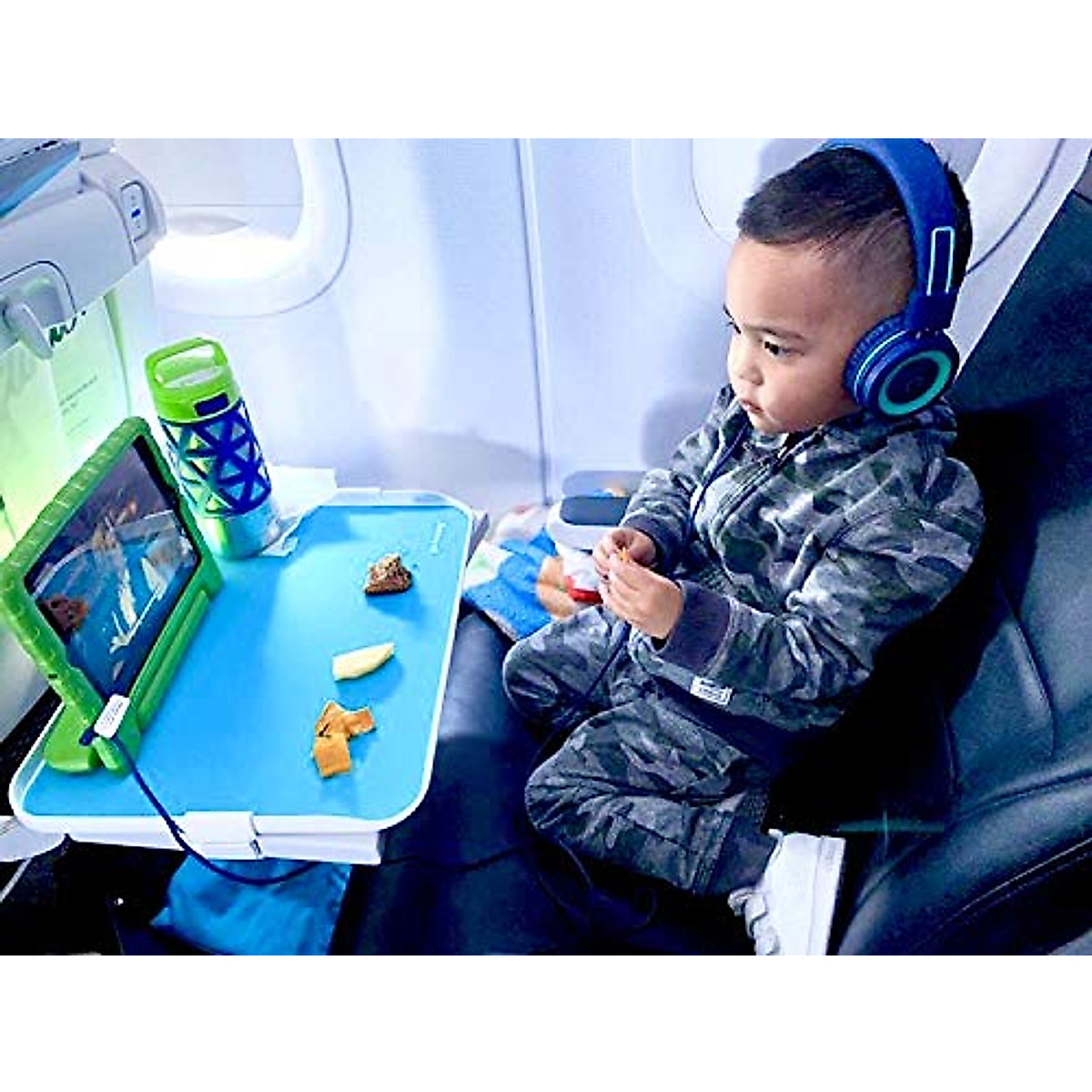 Go Happy Kids Travel Tray - Easily Attaches to Airplane & Train Tray Tables! Lightweight, Sturdy, Easy to Clean & Stow Travel Tray