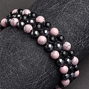 Ornaland Triple Protection Bracelet for Men Women Tiger Eye Obsidian Hematite 8mm Bead Healing Crystal Bracelet Anxiety Relief Bring Luck and Happiness