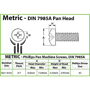 MonsterBolts - M4 x 60mm Phillips Pan Head, DIN 7985A, Stainless Steel, 10 Pack