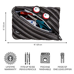 ZIPIT Wildlings Large Pencil Case for Kids | Pencil Pouch for School, College and Office | Pencil Bag for Boys & Girls (Black)