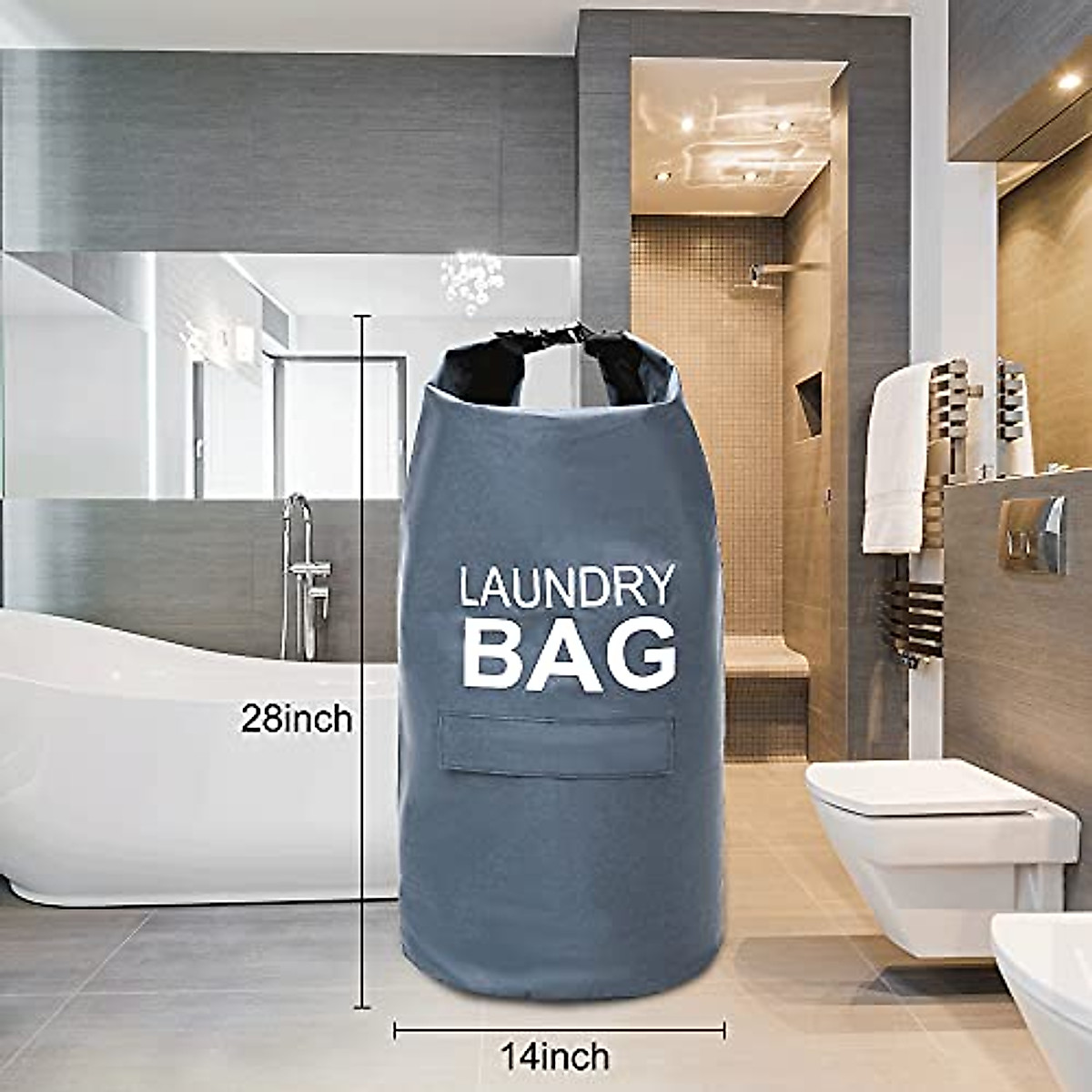 Ansamly Laundry Bag Backpack with Adjustable Shoulder Straps and Pocket,Suitable for Dorm Room Essentials,Portable Heavy Duty 71L Clothes Hamper for College,Travel, Laundromat,Apartment,Dark Grey