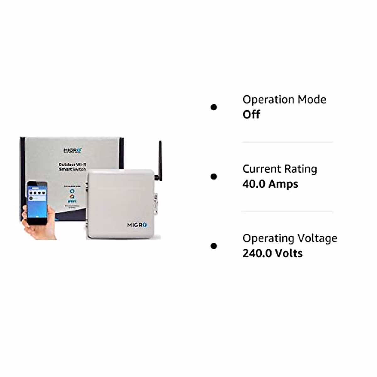 Migro Outdoor Smart Wi-Fi Outlet Box, Heavy Duty 50A Resistive 240VAC 40A 10HP Pool Heater, Wireless Pump Control, Timer Switch, Compatible with Smart Phone, Alexa, Google Home, IFTTT UL Listed