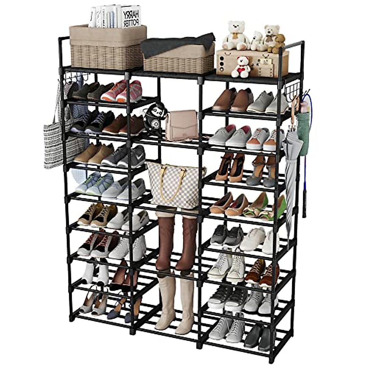 Kottwca Shoe Rack Organizer for Entryway Closet, 9 Tiers Metal Shoe Storage Shelf for 50-55 Pairs Shoe and Boots, Space Saving Large Shoe Cabinet for Bedroom Cloakroom Hallway