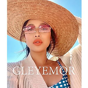 Gleyemor Rimless Rectangle Sunglasses for Women Mens Fashion Vintage Frameless Square Glasses with Gradient Lens (Gradient Purple)