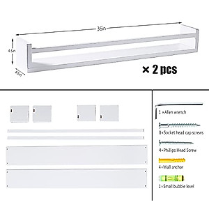 AZSKY Nursery Room Shelves 36 Inch White Floating Bookshelves for Kids Wall Mounted Wood Floating Book Shelf and Picture Ledge for Frames Living Room Decorative Organizer Set of 2