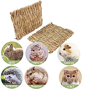 Rabbit Grass Mat, Bunny Natural Straw Woven Bed, Small Animal Cages Hay Nest Sleeping, Chewing, Nesting and Toys for Guinea Pig Hamster and Rat Bed Mat