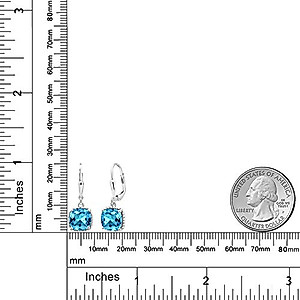 Gem Stone King 925 Sterling Silver 8MM Cushion Gemstone Birthstone Leverback Drop Dangle Earrings for Women