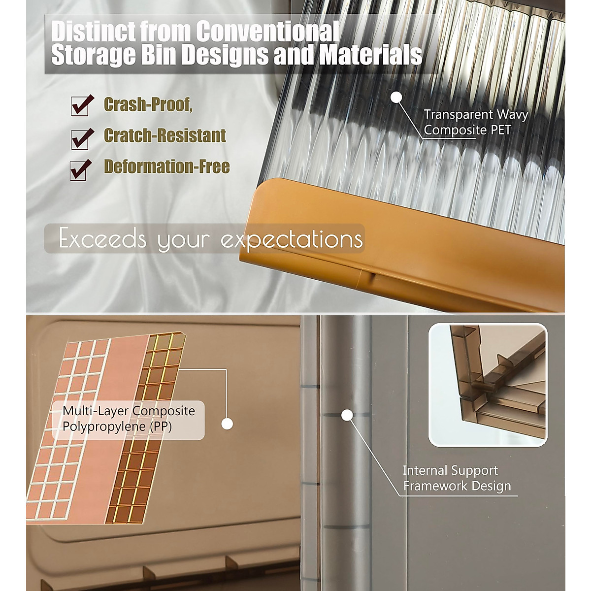 RETRONLY Stackable Storage Drawer Organizer - Plastic Storage Box with Flip Door, Storage Cabinet Drawer for Home, Storage Plastic Nightstand for Bedroom(Drawer, 3 Pack)