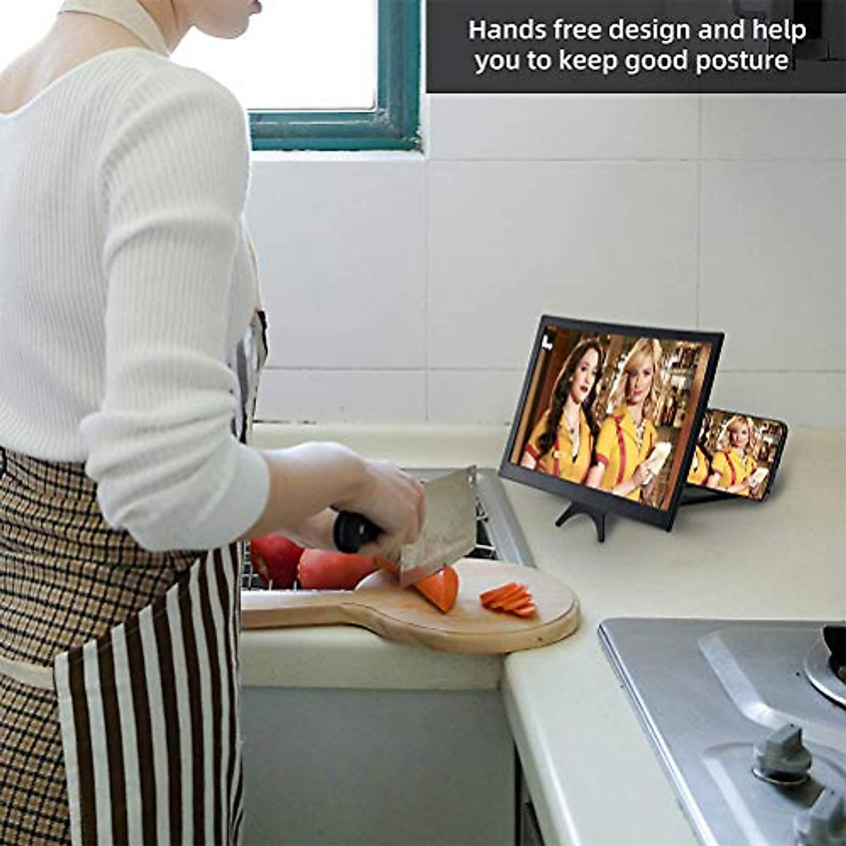 Emoly 12'' 3D Curve Screen Magnifier for Cell Phone, HD Amplifier Projector for Movies, Videos, and Gaming Foldable Phone Stand with Screen Amplifier for iPhone,All Smartphones (Black, 12 inch)