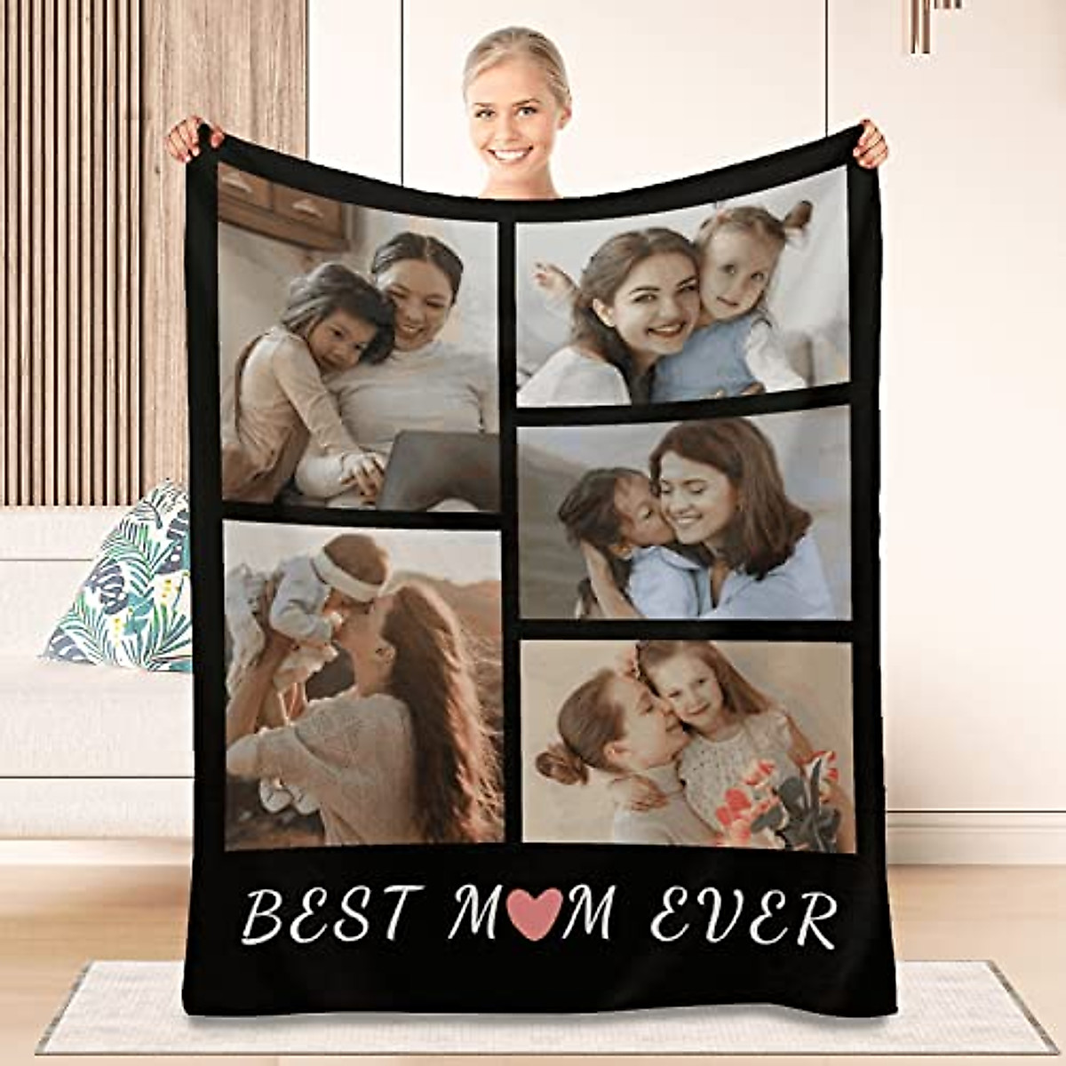 Best Mom Ever Customized Blanket Picture Blanket with Photo Throw Personalized Blankets for Adults Mom Grandma Wife Dad Husband Family Sisters Besties on Mother's Day Birthday Anniversary Christmas