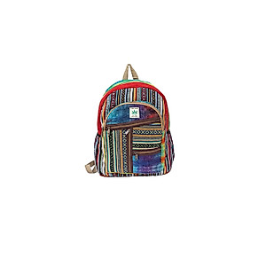 Hemp Backpack | 100% Pure Hemp - All Natural Handmade Multi Pocket Large Laptop Backpack | Travel Backpack - for Women and Men | Laptop Sleeve -Water Bottle Pockets | Boho Hippie - Rainbow
