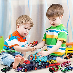 Car Carrier Truck Toys for Kids, Kids Transport Truck Carrier Toys for Boys, 4 in 1 Gatling Gun Catapult Speed Car with 8 Launch Alloy Truck, Ideal Gift for Boys for Kids Aged 3+…