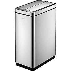 EKO Deluxe Phantom 45 Liter / 11.8 Gallon Touchless Motion Sensor Trash Can, 50 Liter Vertical, Brushed Stainless Steel Finish