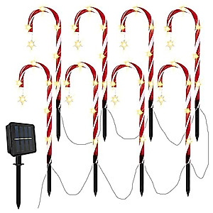 Christmas Candy Cane Lights,8Pcs Solar Christmas Candy Cane Light， Christmas Decoration， for Home Garden Passage Pathway Courtyard Lawn Decoration Light