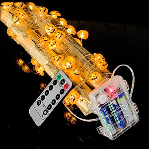 Halloween Decorations Outdoor, LED Pumpkin Lights, Battery Operated with Waterproof 8 Modes Twinkle Lights, for Halloween Party Home Garden Tree Porch Decoration