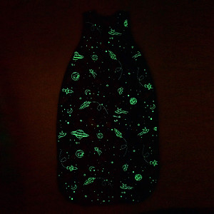 Woolino 4 Season Toddler Sleeping Bag, Merino Wool and Organic Cotton Baby Sleep Bag Sack, 2-4 Years, Space (Glow In The Dark)