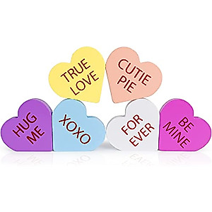 Wooden Heart Decor for Valentines Day, Double Printed Freestanding Wood Sign Valentines Decoration, Table Decorations for Living Room, Tiered Tray, Fireplaces Mantel, Wall Shelf - 6 PCS