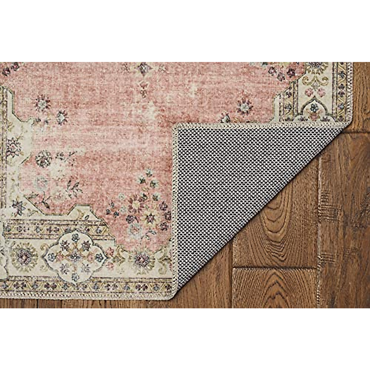 Linon The Anywhere Washable Rug Colton Pink/Ivory 5' X 7' Area Rug