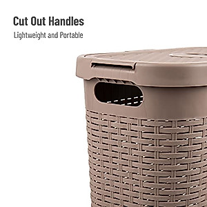 Mind Reader Basket Collection, Slim Laundry Hamper, 40 Liter (15kg/33lbs) Capacity, Cut Out Handles, Attached Hinged Lid, Ventilated, 10.4"L x 18"W x 23.5"H, Tan