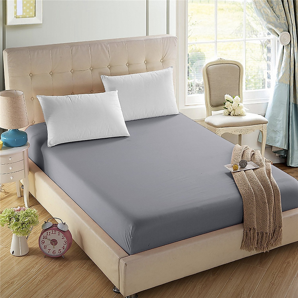 4U'LIFE 2-Pack Fitted Sheets,Prime 1800 Series, Ultra Soft & Comfortable, Double Brushed Microfiber, (Gray, 2-Pack Twin)