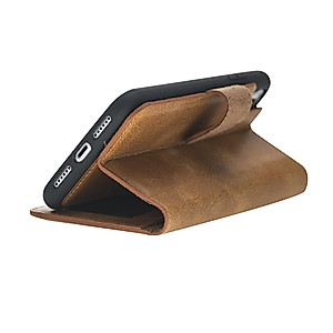 HARDISTON Compatible With iPhone XR Wallet Case, Handmade Genuine Leather, Detachable Magnetic Flip Cover Card Holders, Customizable, Horizontal Kickstand, Wireless Charging, (Amber)