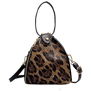 QZUnique Women's Sexy Leopard Print Handbag Triangle Shoulder Bag PU Leather Crossbody Purse