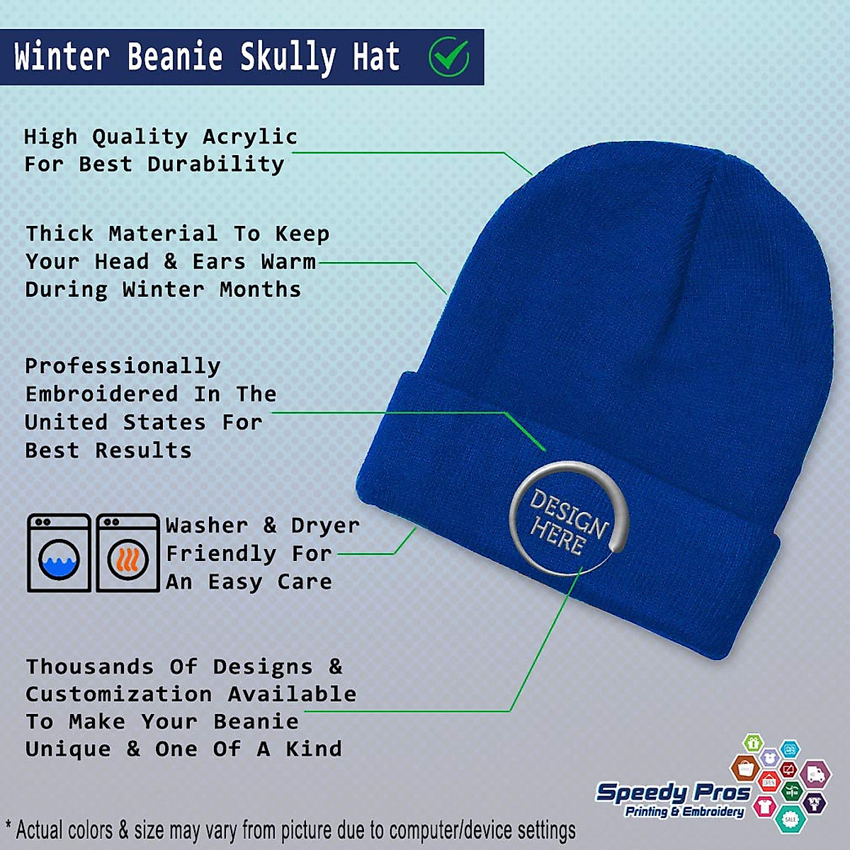Custom Beanies for Men Riding Lawn Mower A Embroidery Lawnmowers Winter Hats for Women Acrylic Skull Cap 1 Size Royal Blue Personalized Text Here