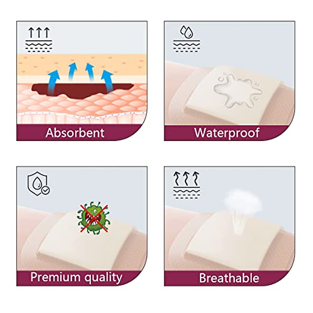 Silicone Foam Dressing with Gentle Adhesive Border 4'' x 4'' 10 Pack, High Absorbency Foam Wound Bandage for Bed Sore, Pressure Ulcer, Diabetic Foot Ulcer, Leg Ulcer