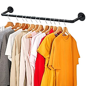 ERYTLLY Industrial Pipe Clothes Rack 36.2”,Multi-purpose Wall Mounted Iron Garment Rod,Heavy Duty Detachable Hanging Clothes Rack for Closet Rod,Black