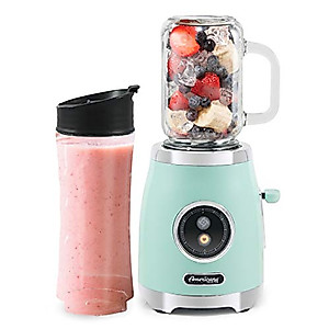 Americana EPB399M by Elite Glass Mason Jar Blender with 17oz Jar + 20oz. Sports Bottle, Blend Personal Smoothie, Crush Ice, Shakes, Keto Protein, 300 Watts