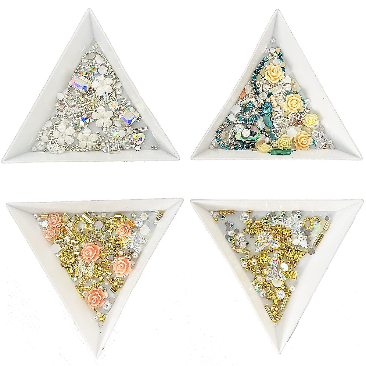 4 Boxes 3D Rose Flower Butterfly Nail Charms Acrylic Resin 3D Crystal Rhinestones Gems Charms Nail Art Stud Pearl Gold Metal Rivets for Nail Art Designs Accessories Supplies DIY Crafting