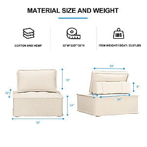 PUREMIND Modular Sectional Sofa, Beige 1 Seat Convertible Modular Couch for Living Room, Linen Single Sofa Chair Easily Combined into L Shaped Sofa, Sofa Sleeper, Sofa Set