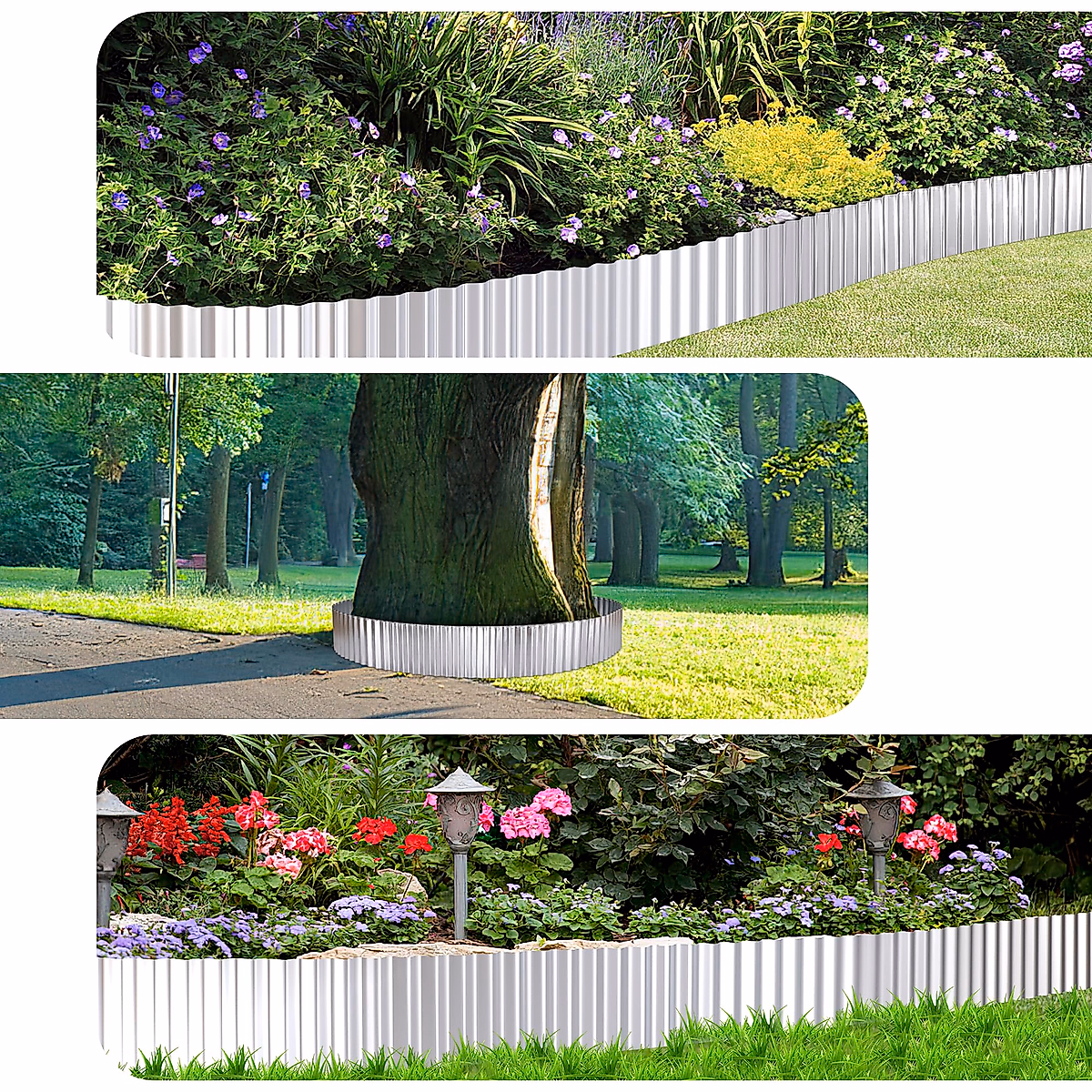 Corrugated Metal Garden Edging, Landscape Edging Border, 6"×20Ft Corrugated Metal Fence for Garden, Flower Bed, Lawn and Landscape Edging (Silver)