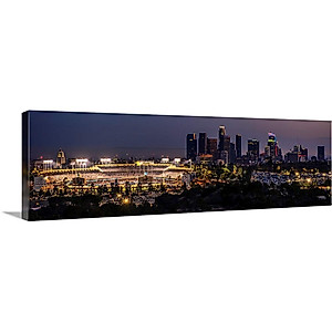 CANVAS ON DEMAND Dodger Stadium and La Skyline Lit Up At Night - Panoramic Canvas Wall Art Print by Circle Capture, Home Decor, Baseball, United States Artwork, 60"x20"