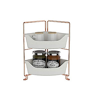 kaileyouxiangongsi 2-Tier Cosmetic Storage Shelf, Bathroom Countertop Organizer, Vanity Tray Cosmetic & Makeup Storage, Corner Storage Shelf,Spice Rack（Rose Gold）