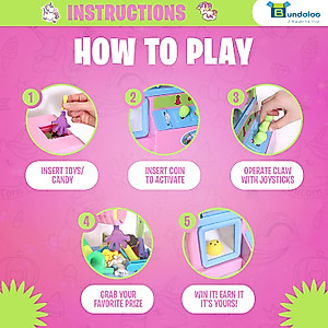 Bundaloo Claw Machine Arcade Game with Sound, Unicorn Themed Mini Candy Grabber Prize Dispenser Vending Toy for Kids, Boys & Girls