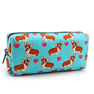 LParkin Kawaii Corgi Dogs Large Capacity Cute Gadget Canvas Pencil Case Pen Bag Pouch Box Stationary Case Makeup Cosmetic Bag