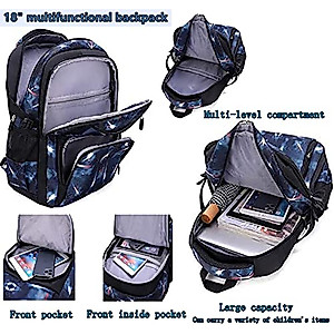 Egchescebo 18" School Kids Rolling Backpack for Adults With Wheels Trolley Wheeled Backpacks for Boys Students Travel Bags Adults With Lunch Box Pencil bag 3PCS Navy Blue