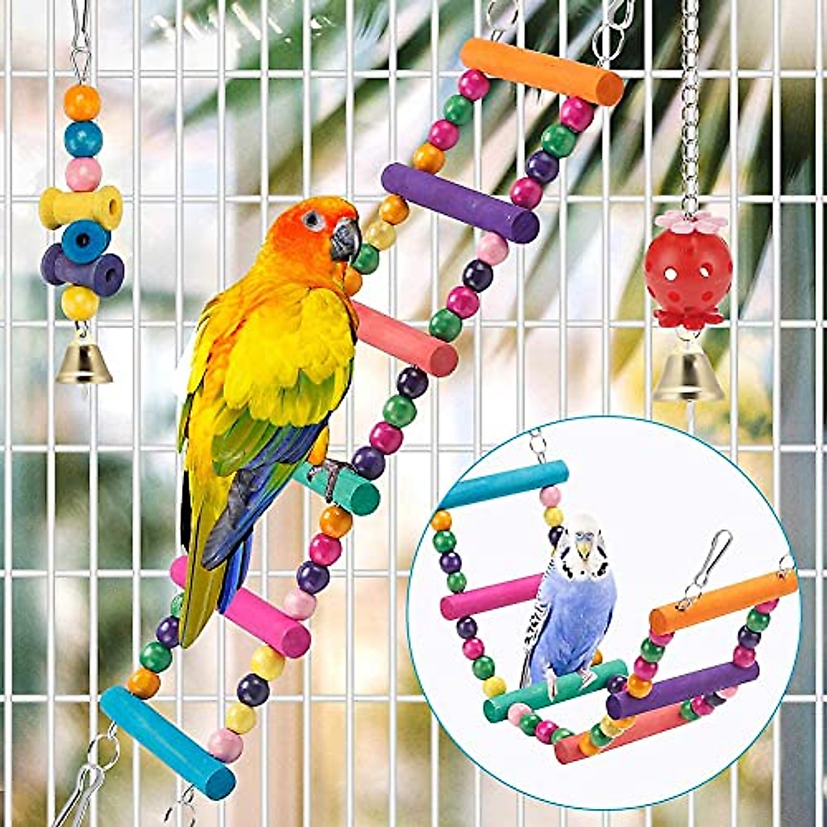 Bird Parakeet Toys,12 Pack Hanging Bell Pet Bird Cage Hammock Swing Toy Hanging Toy for Small Parakeets,Conure, Cockatiel, Mynah, Love Birds, Finches