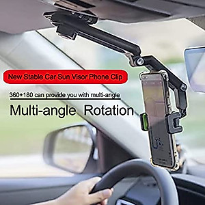 Sun Visor Car Phone Holder Mount,Multifunctional Cell Phone Stand Universal Adjustable Arm Cradles 360°Rotatable Car Clip Mount for Sun Visor Rearview Mirror Steering Wheel (Gray)