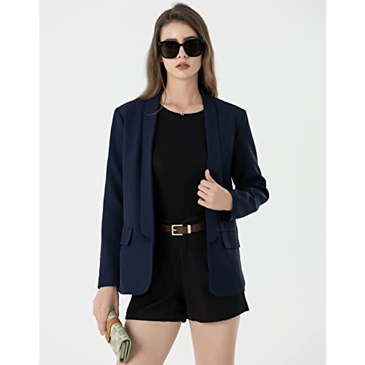 Beninos Womens Casual Long Sleeve Blazer Jackets with No Button (807 Navy, XS)
